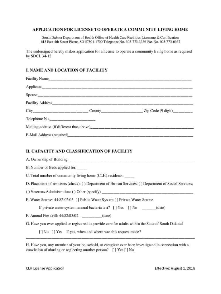 Fillable Online doh sd Application for License to Operate a Community ...