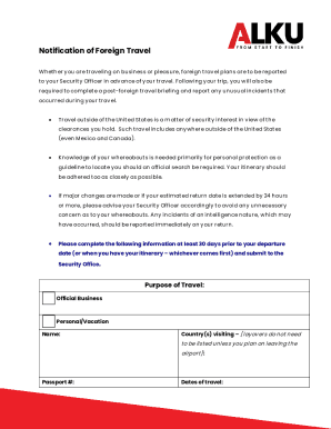 Fillable Online Foreign Travel Security Requirements and Reporting of ...