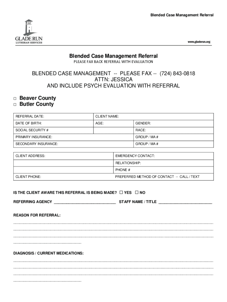 Fillable Online BLENDED CASE MANAGEMENT REFERRAL FORM ... Fax Email ...
