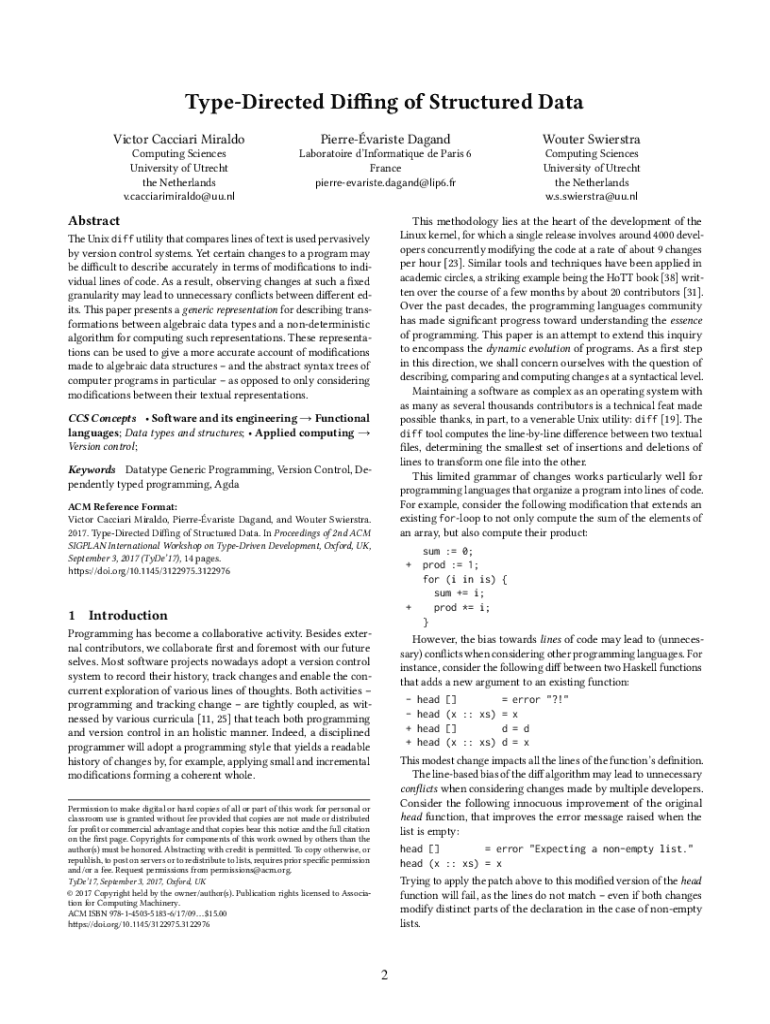 Fillable Online Type-Directed Diffing of Structured Data. -Software and ...