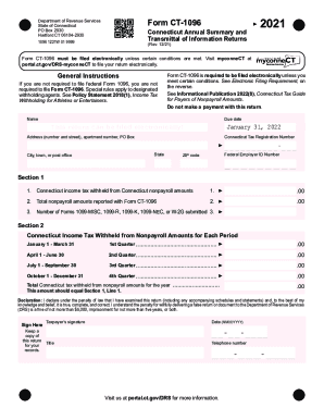 Fillable Online CT Form CT-1096Connecticut Annual Summary and ... Fax ...