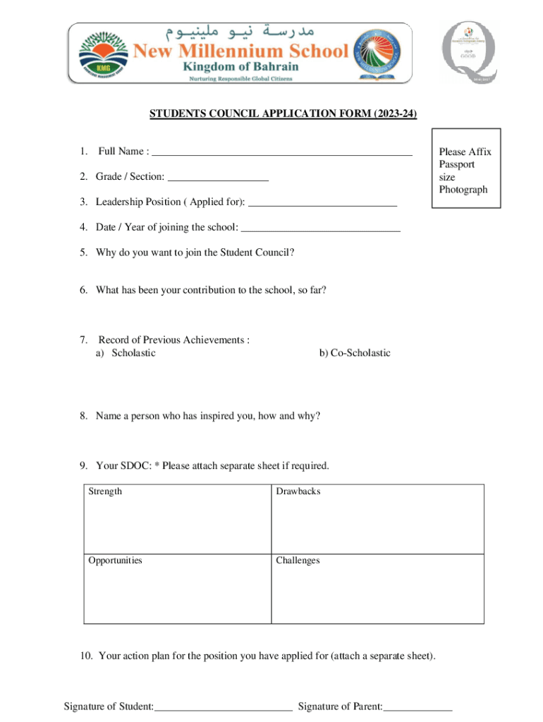 Fillable Online students council application form (2023-24) Fax Email ...