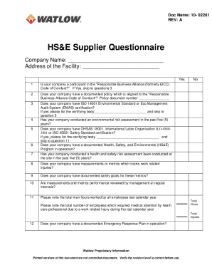 Fillable Online HS&E Supplier Questionnaire Fax Email Print - pdfFiller