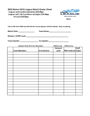 Fillable Online 2023 Maine USTA League Match Roster Sheet Fax Email Print - pdfFiller