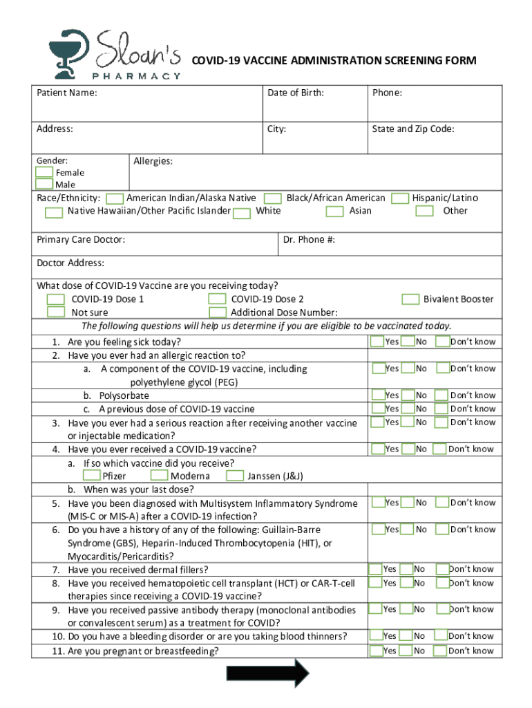 Fillable Online COVID-19 VACCINE ADMINISTRATION SCREENING FORM Fax ...