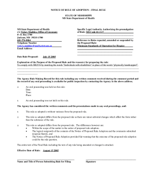 Fillable Online Notice of Rule of Adoption - Hospice.doc Fax Email ...
