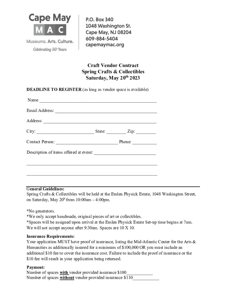 Fillable Online SFC Craft Vendor Agreement Fax Email Print - pdfFiller