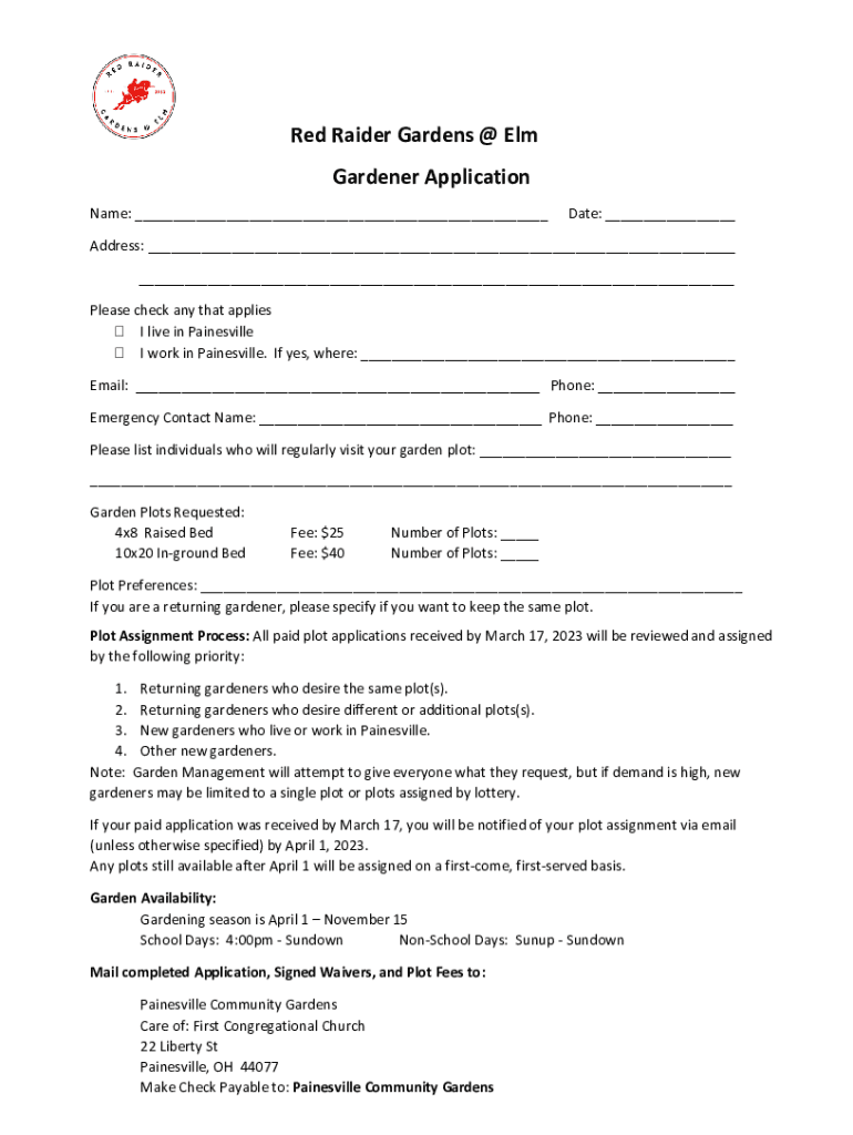 Fillable Online Red Raider GardensElm Gardener Application Fax Email ...