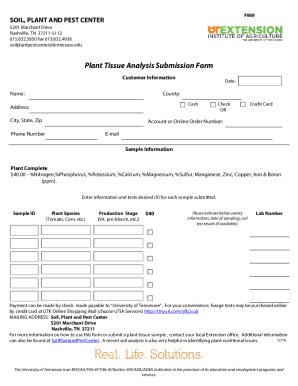 Fillable Online Plant Tissue Analysis Submission Form Fax Email Print ...
