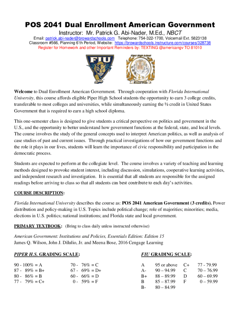 Fillable Online POS 2041 Dual Enrollment American Government Fax Email ...