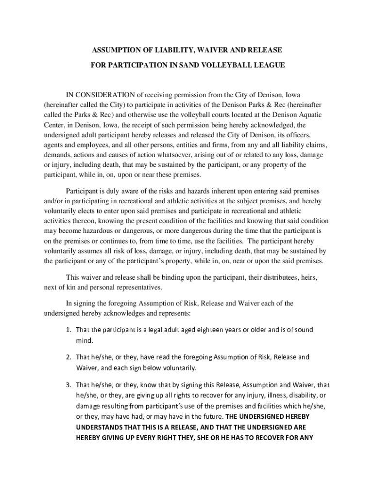 Fillable Online assumption of liability, waiver and release Fax Email ...