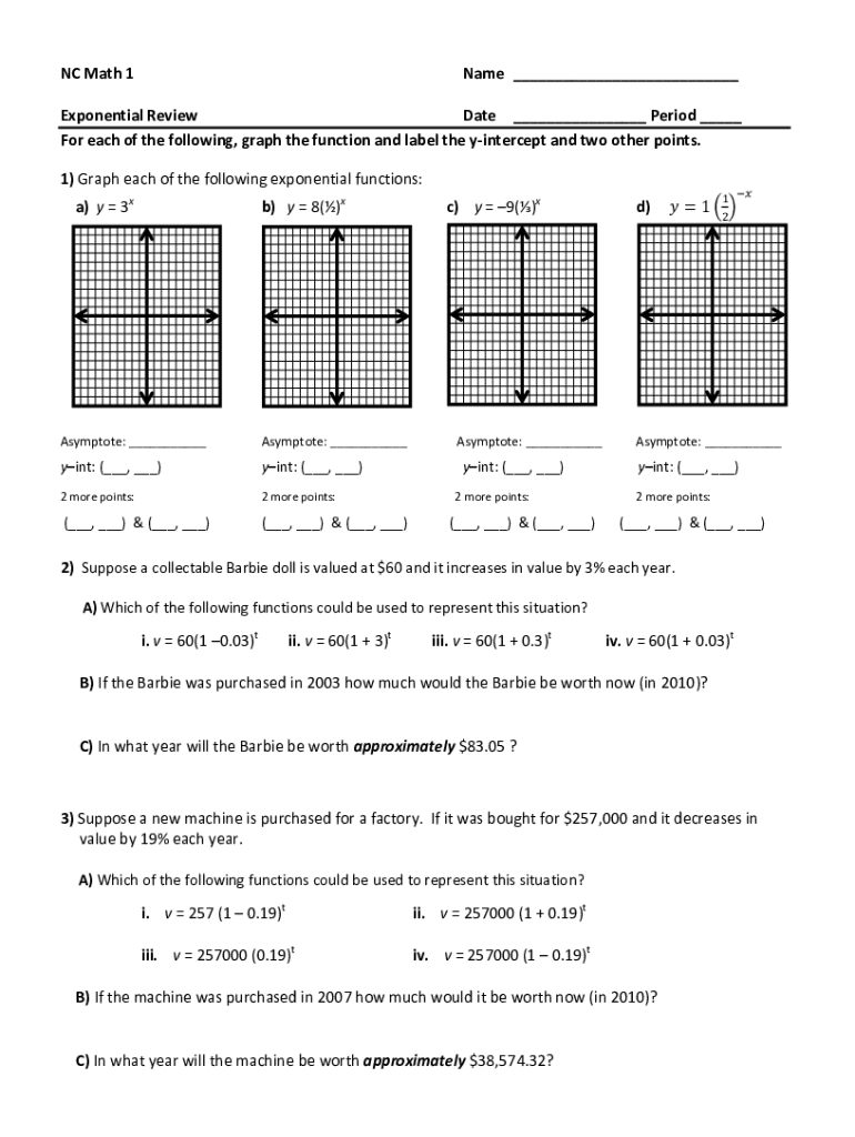 Fillable Online Learning to graph an exponential function and identify the y ... Fax Email Print ...