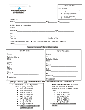 Kindergarten Application packet Doc Template | pdfFiller