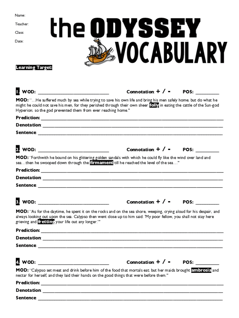 Fillable Online Odyssey Vocabulary WS.docx Fax Email Print - pdfFiller