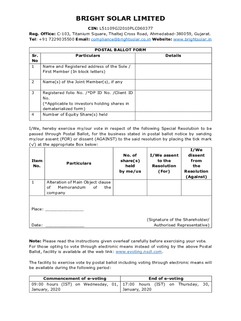 Fillable Online BRIGHT SOLAR LIMITED - Company, directors and contact ...