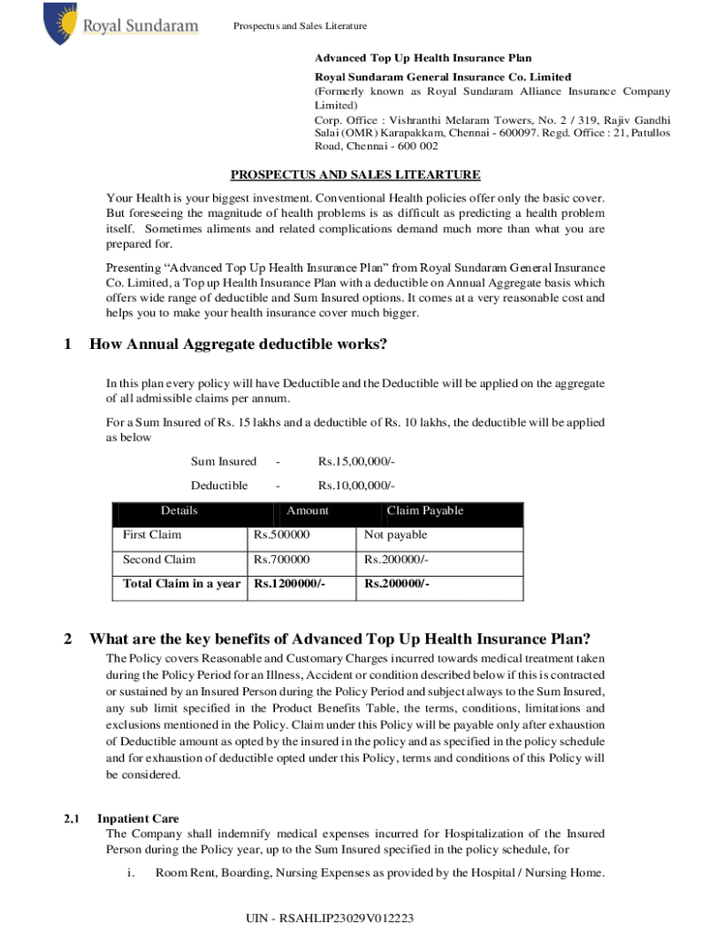 Fillable Online 1 How Annual Aggregate deductible works? 2 What are the ...