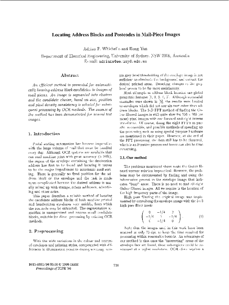 Fillable Online Locating address blocks and postcodes in mail-piece ...