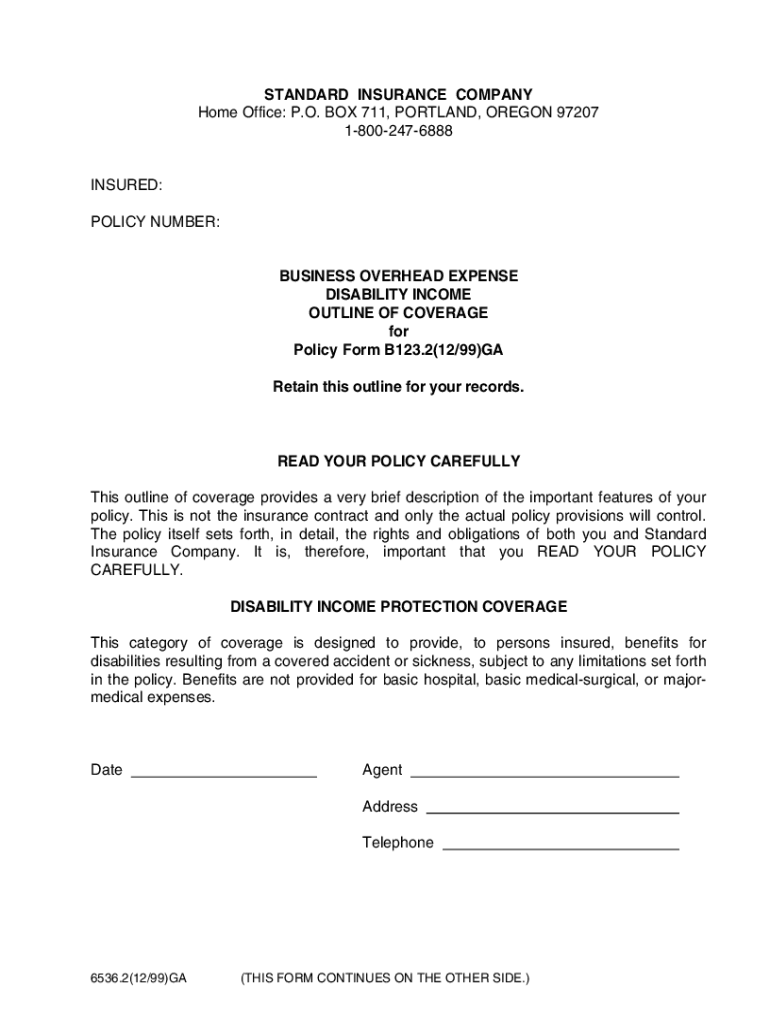 Fillable Online Business Overhead Expensedisability Income outline of ...