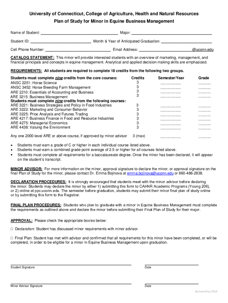 Fillable Online grow uconn Minor in Equine Business Management Fax ...