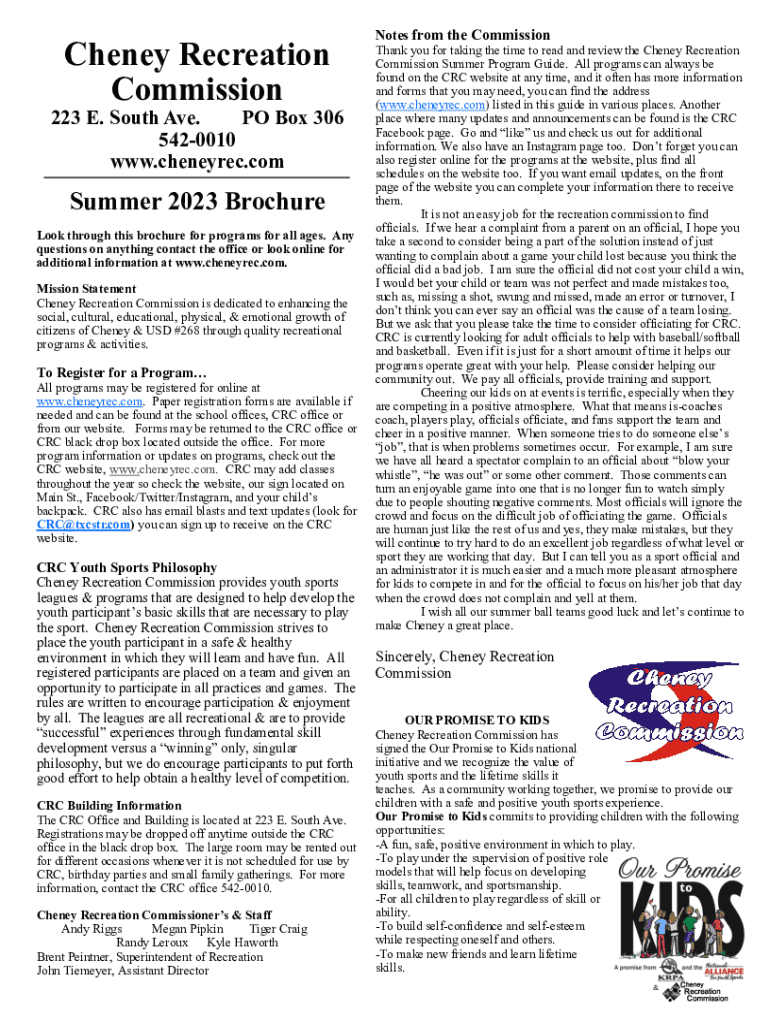 Fillable Online Cheney Recreation CommissionSearch for Activities ...