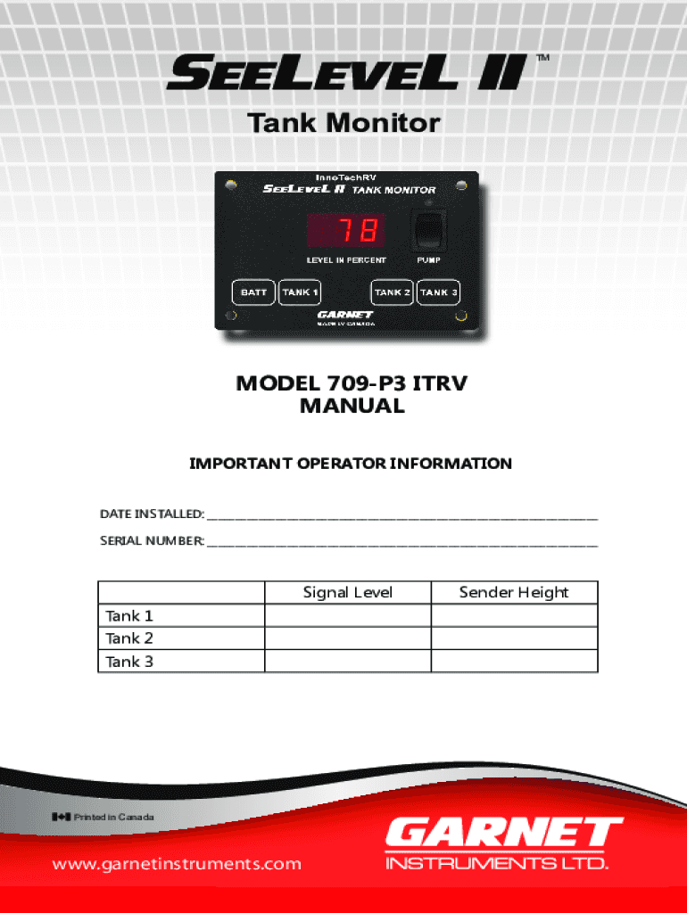 Fillable Online SeeLeveL Holding Tank Monitoring system by Garnet ...
