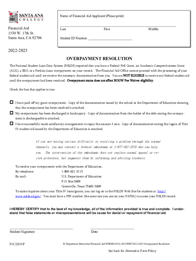 Fillable Online OVERPAYMENT RESOLUTION Fax Email Print - pdfFiller
