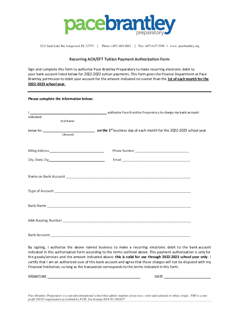 Fillable Online Pace Brantley Hall School, 3221 Sand Lake Rd, Longwood ... Fax Email Print ...