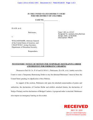 Fillable Online D.A.M. v. Barr - Petitioners' Notice of Motion for ...