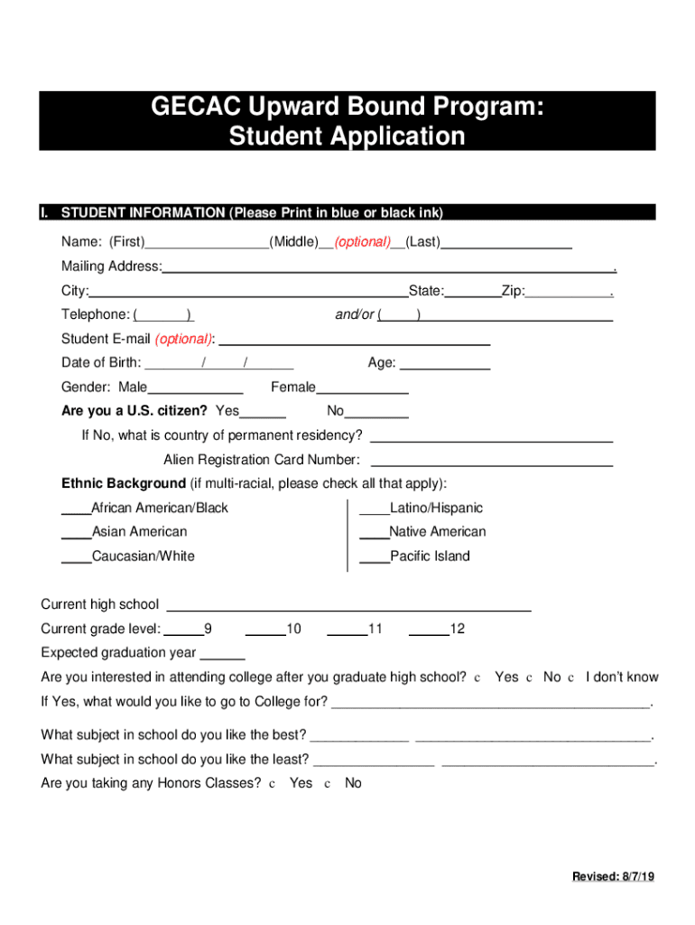 Fillable Online Upward Bound - Student Success Programs at Georgia State Fax Email Print - pdfFiller
