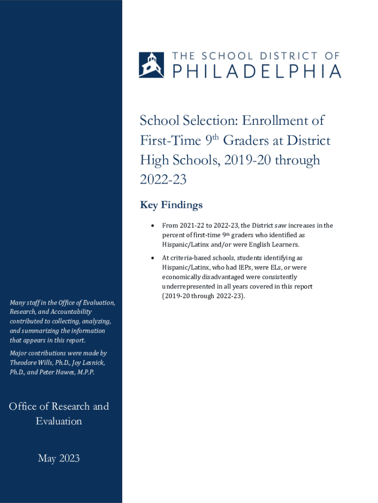 Fillable Online Enrollment of First-Time 9th Graders at District High ...