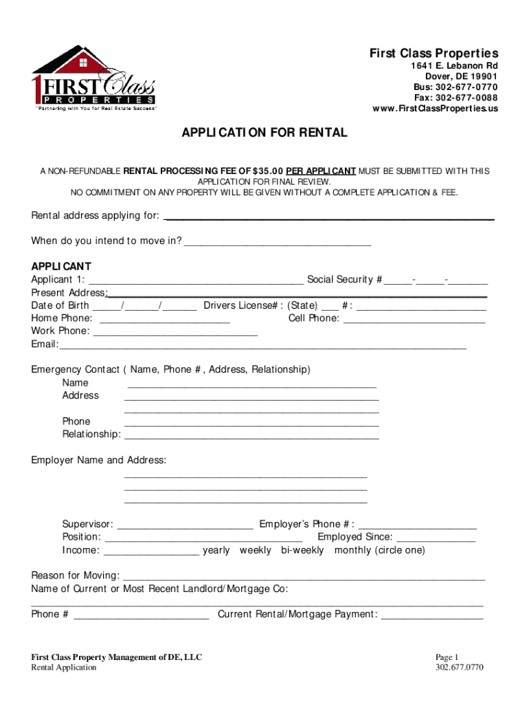 Fillable Online First Class Properties - Kent and Sussex County Real ...