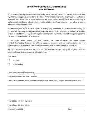 Fillable Online DOVER PYTHONS FOOTBALL/CHEERLEADING ... Fax Email Print ...