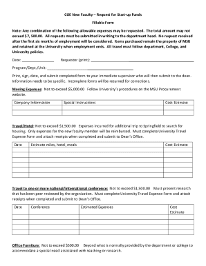 Fillable Online education missouristate New FacultyRequest for Start-up ...