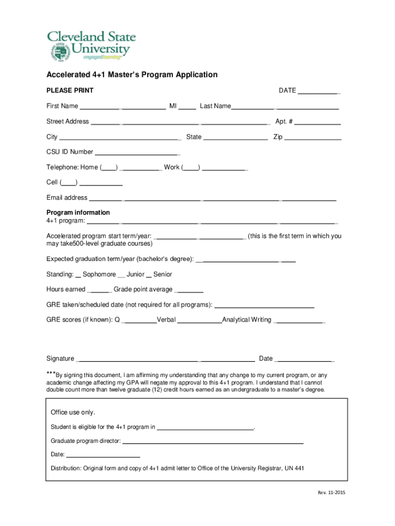 Fillable Online Accelerated 4+1 Masters Program Application Fax Email Print - pdfFiller