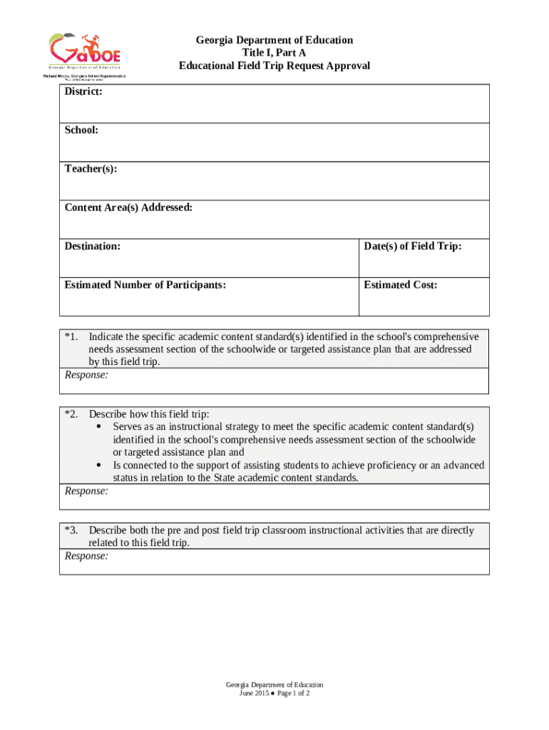 Educational Field Trip Expenditure Request . ... Doc Template | pdfFiller