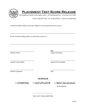 Fillable Online Placement Test Score Release Form Fax Email Print ...