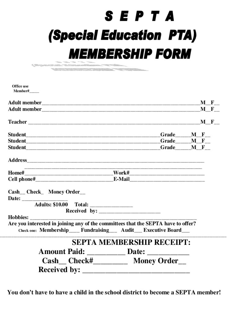 Fillable Online SEPTA MEMBERSHIP FORM.doc Fax Email Print - pdfFiller