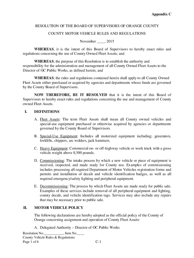 Fillable Online resolution of the board of supervisors of orange county ...