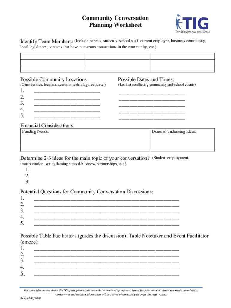 Fillable Online Community Conversation Planning Worksheet Fax Email ...