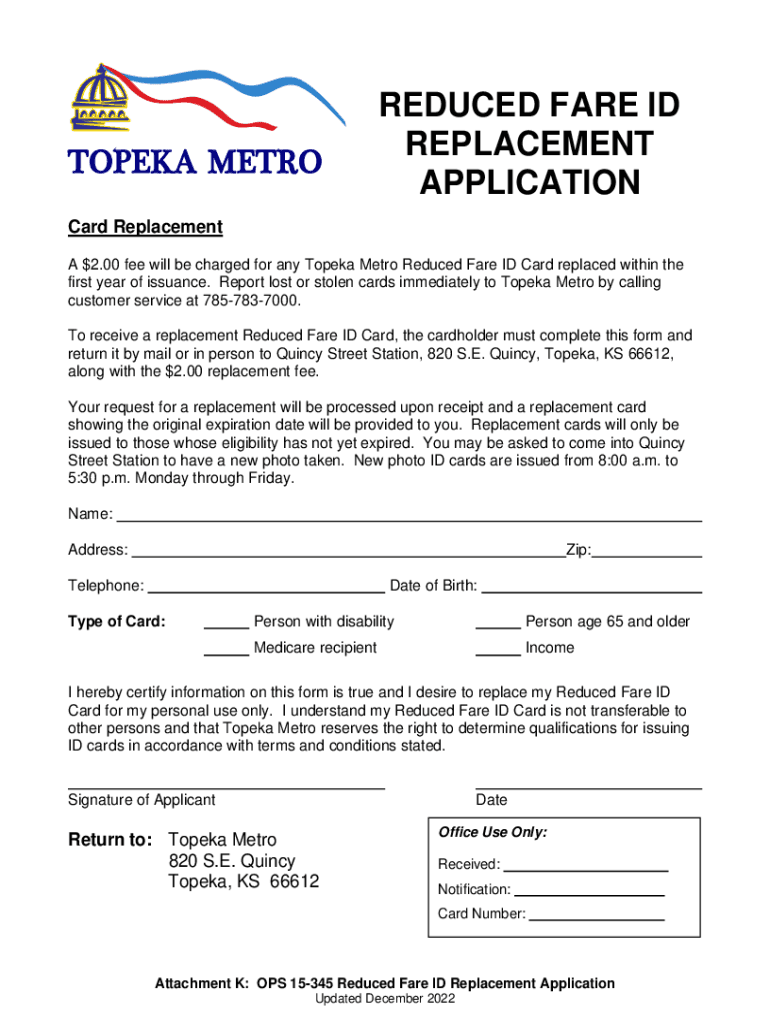 Fillable Online Reduced Fare ID Card Application Form Fax Email Print ...