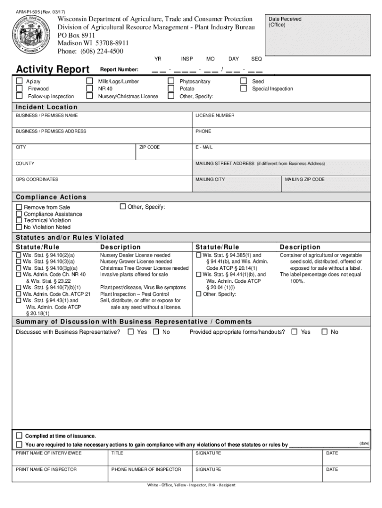 Fillable Online docs legis wisconsin DATCP Home Bureau of Plant Industry Fax Email Print - pdfFiller