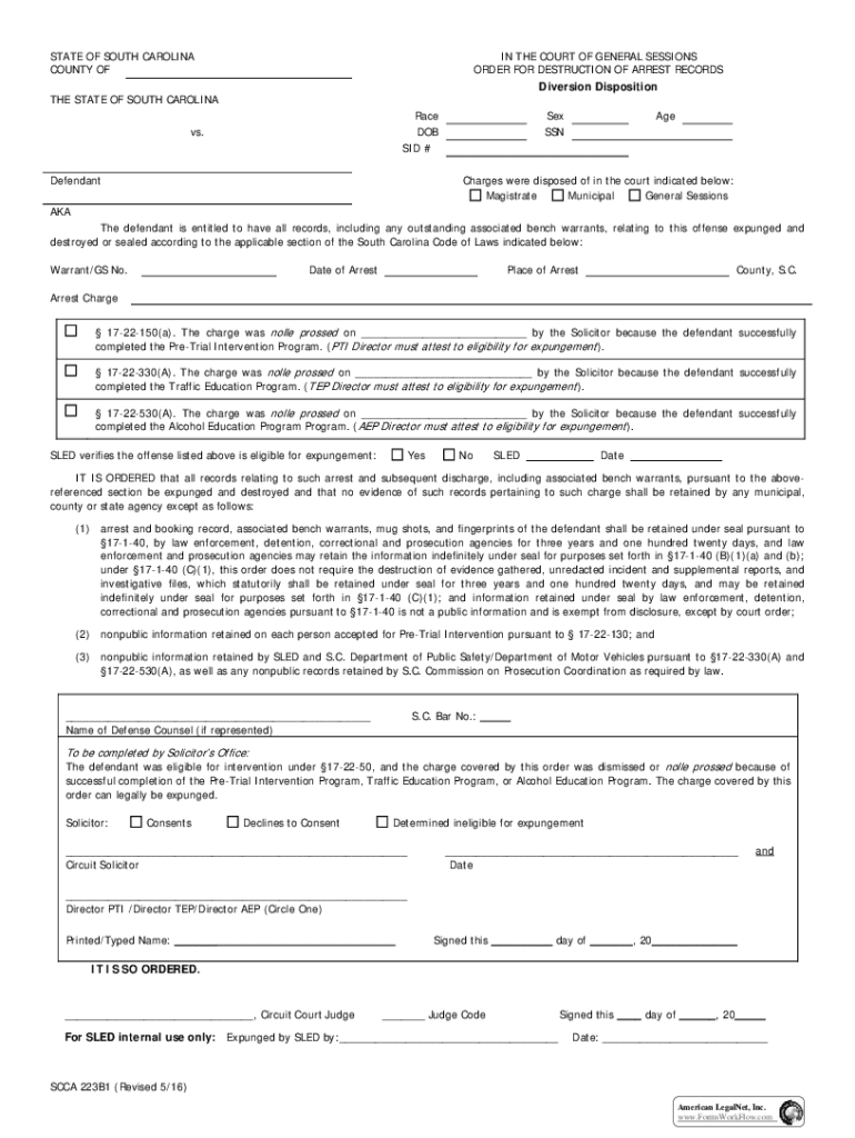 Fillable Online state of south carolina ) in the magistrate/municipal ...