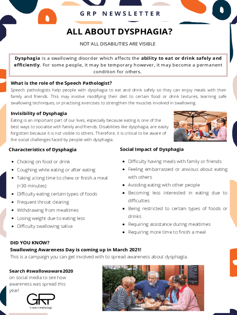 Fillable Online Dysphagia (Difficulty Swallowing): Causes, Diagnosis ...