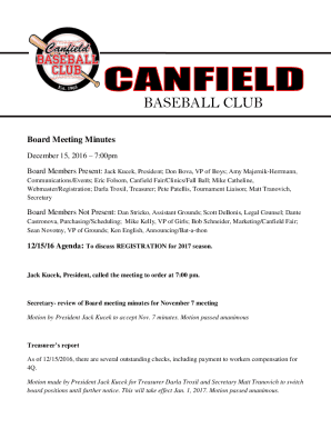 Fillable Online Board Members Present: Jack Kucek, President; Don Bova ...