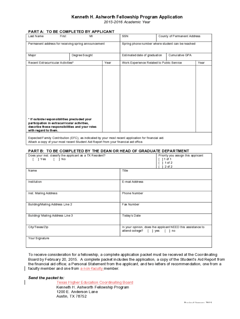 Fillable Online Kenneth H. Ashworth Fellowship Program Application Fax ...
