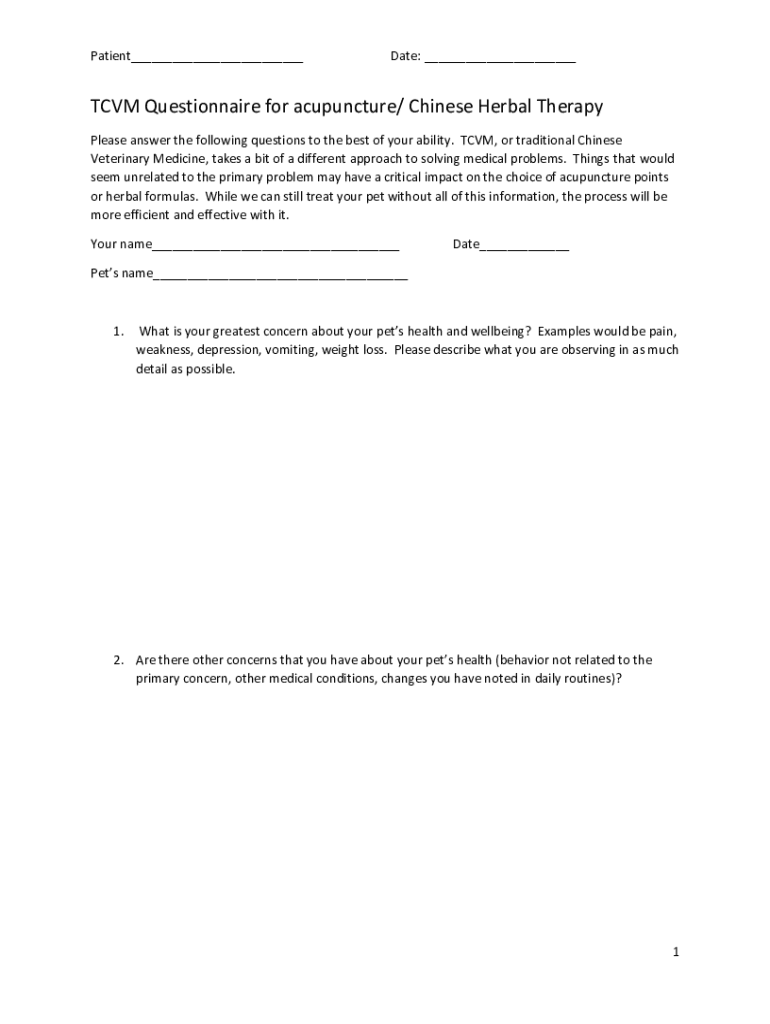 Fillable Online TCVM Questionnaire for acupuncture/ Chinese Herbal ...