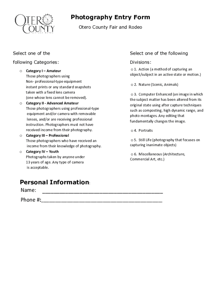 Fillable Online Indoor Exhibits - Otero County Fair & Rodeo Fax Email ...