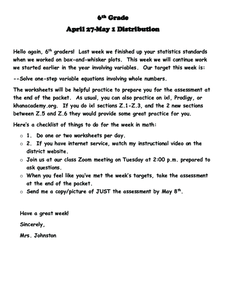 Fillable Online 6th Grade Math 16.3a, Using a Box Plot, Make a ...