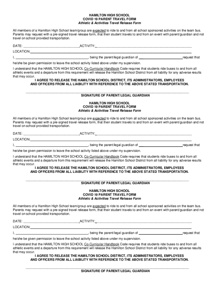 Fillable Online Athletic Department - Travel Release Form Fax Email ...