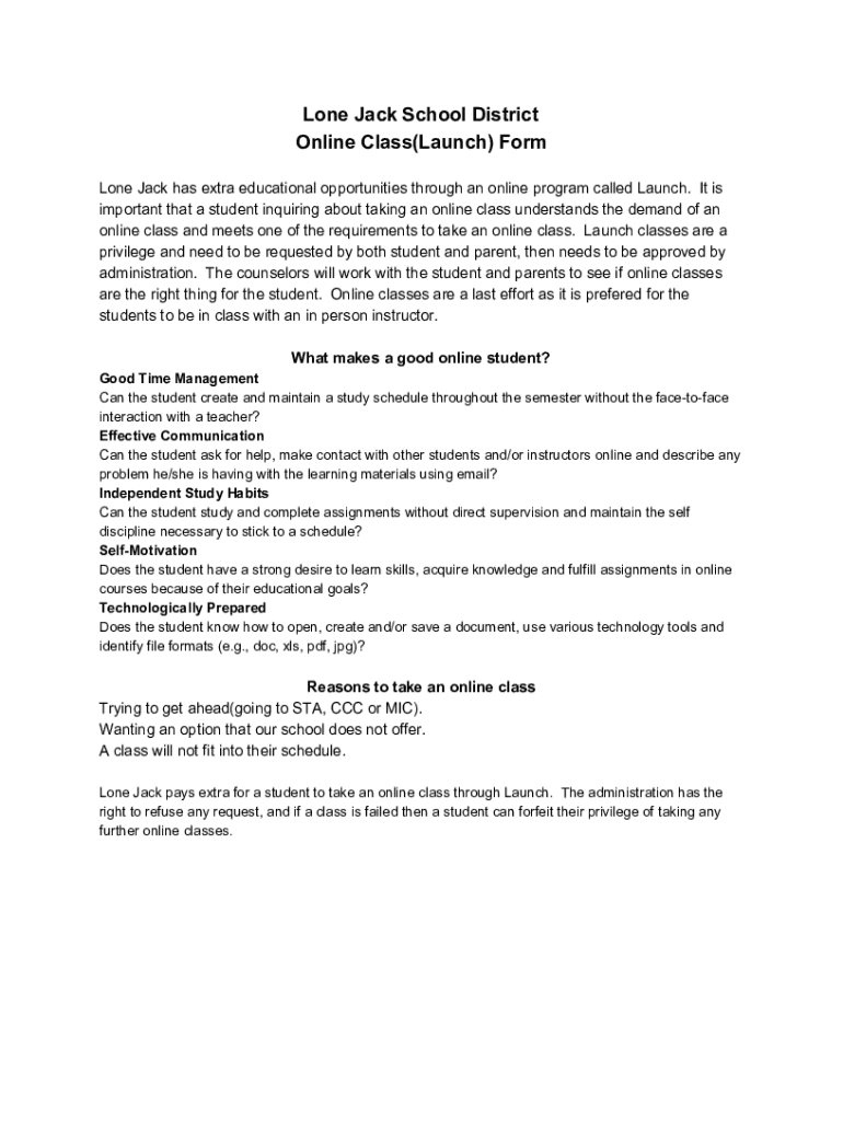 Fillable Online Lone Jack School District Online Class(Launch) Form Fax ...